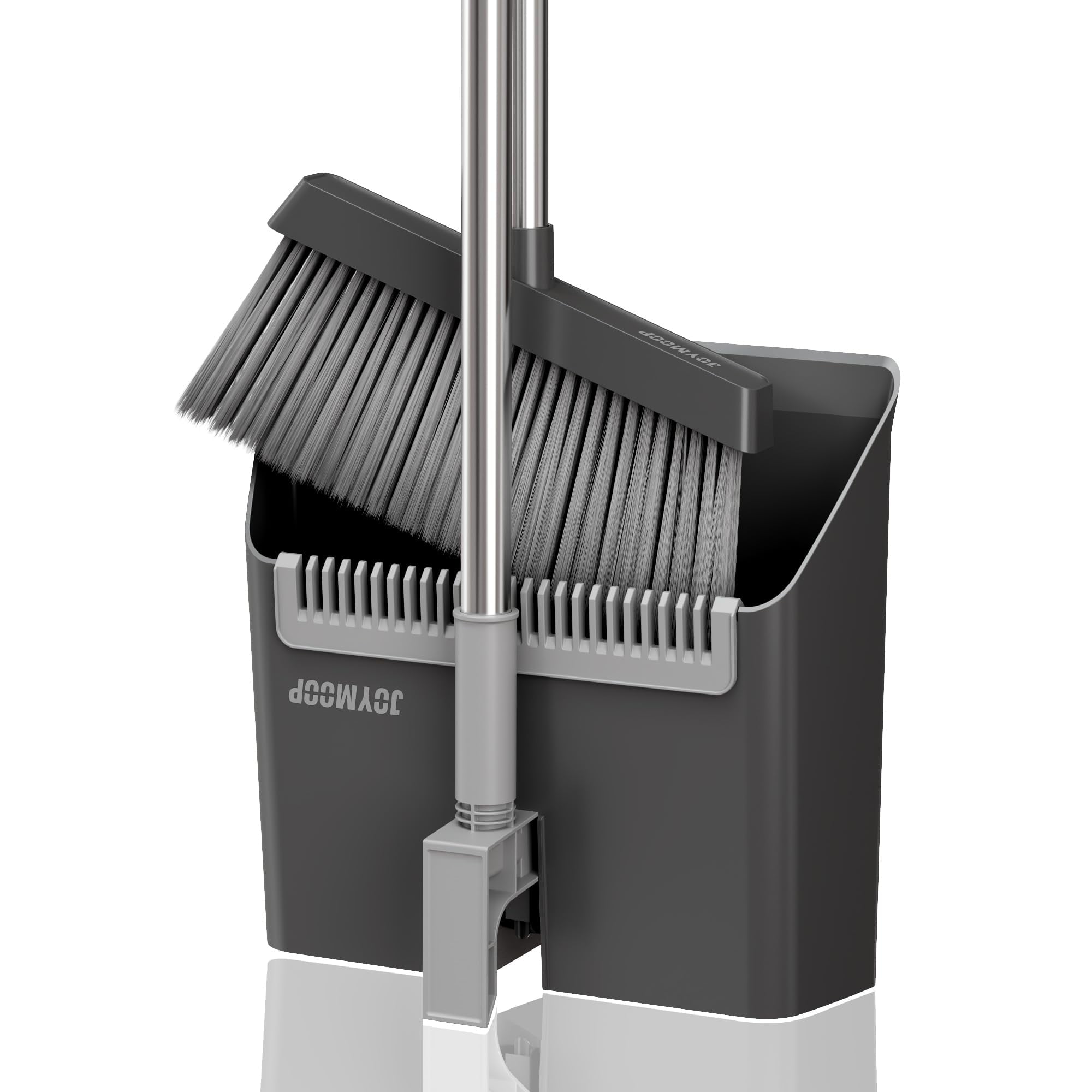 JOYMOOP Black Broom and Dustpan Set, Upright Angle Design with Built-in ...