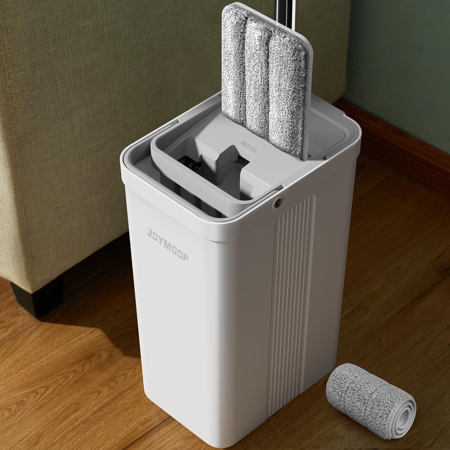 JOYMOOP Hands-Free Self-Cleaning Microfiber Mop and Bucket with Wringer Set for Home, Mops for ...