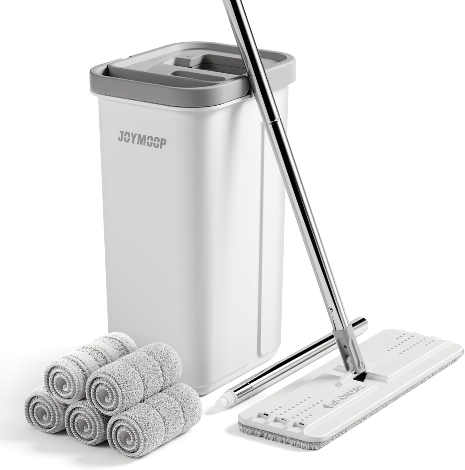 JOYMOOP Mop and Bucket with Wringer Set, Hands Free Flat Floor Mop and Bucket, 60" Mop with 5 ...