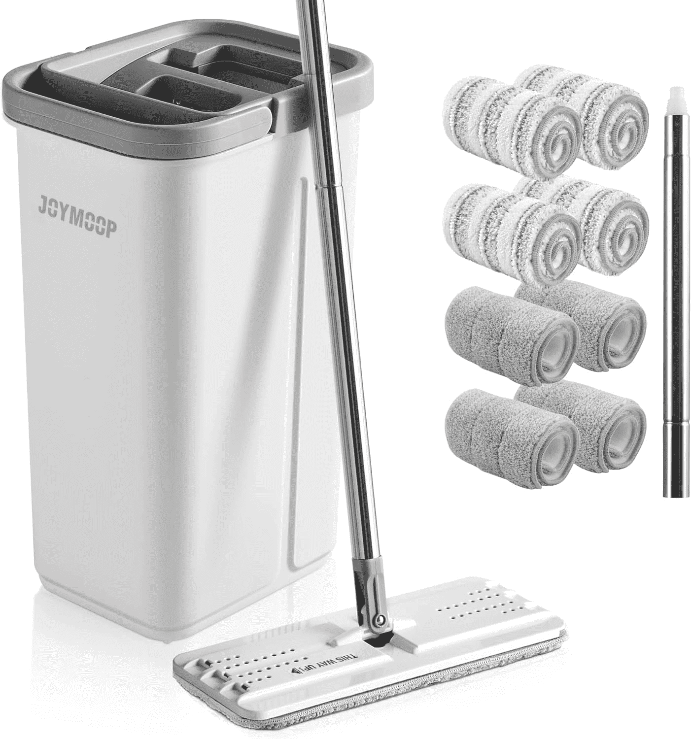 JOYMOOP Mop and Bucket Set with Dual-Chamber Wringer, 8 Microfiber Pads ...