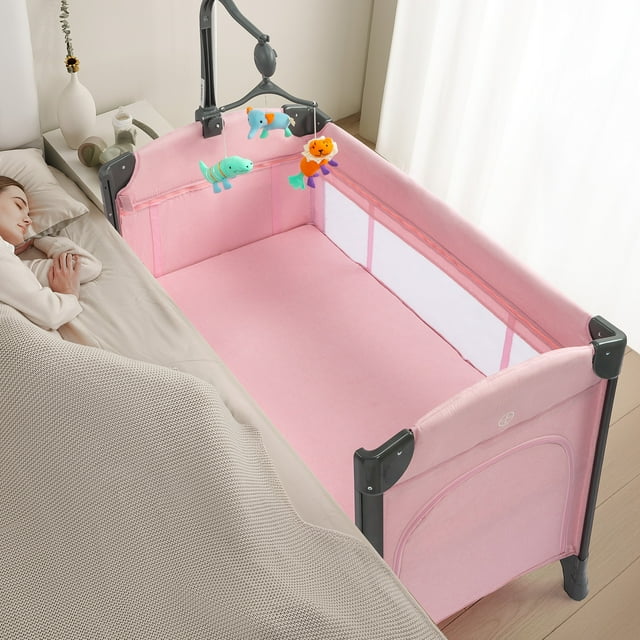JOYMOR 3 in 1 Bedside Bassinet, Pink Bassinet for Baby Girl Infant ...