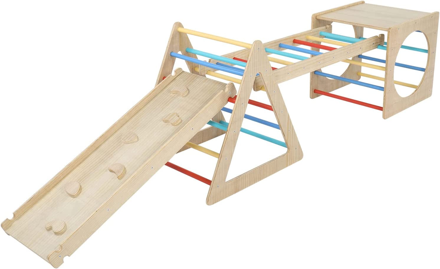 JOYMOR 4 in 1 Wooden Triangle Climber with Ramp, Toddler Indoor Playset ...