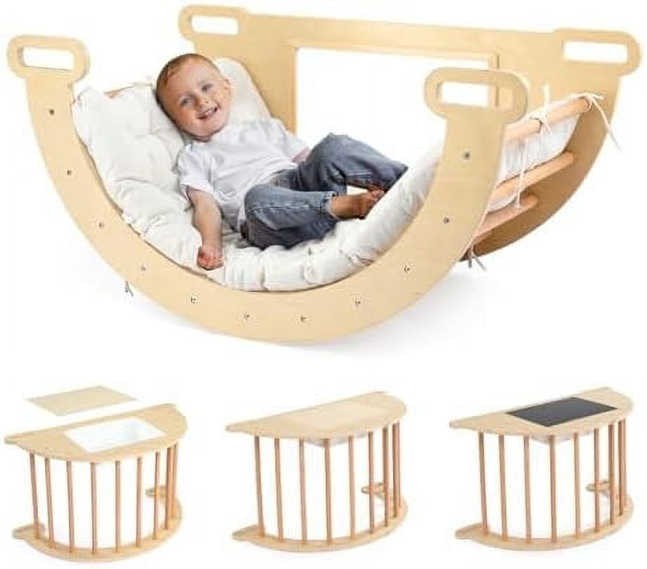 JOYMOR 5-in-1 Pikler Triangle Climber Arch Rocker with Cushion Sensory ...