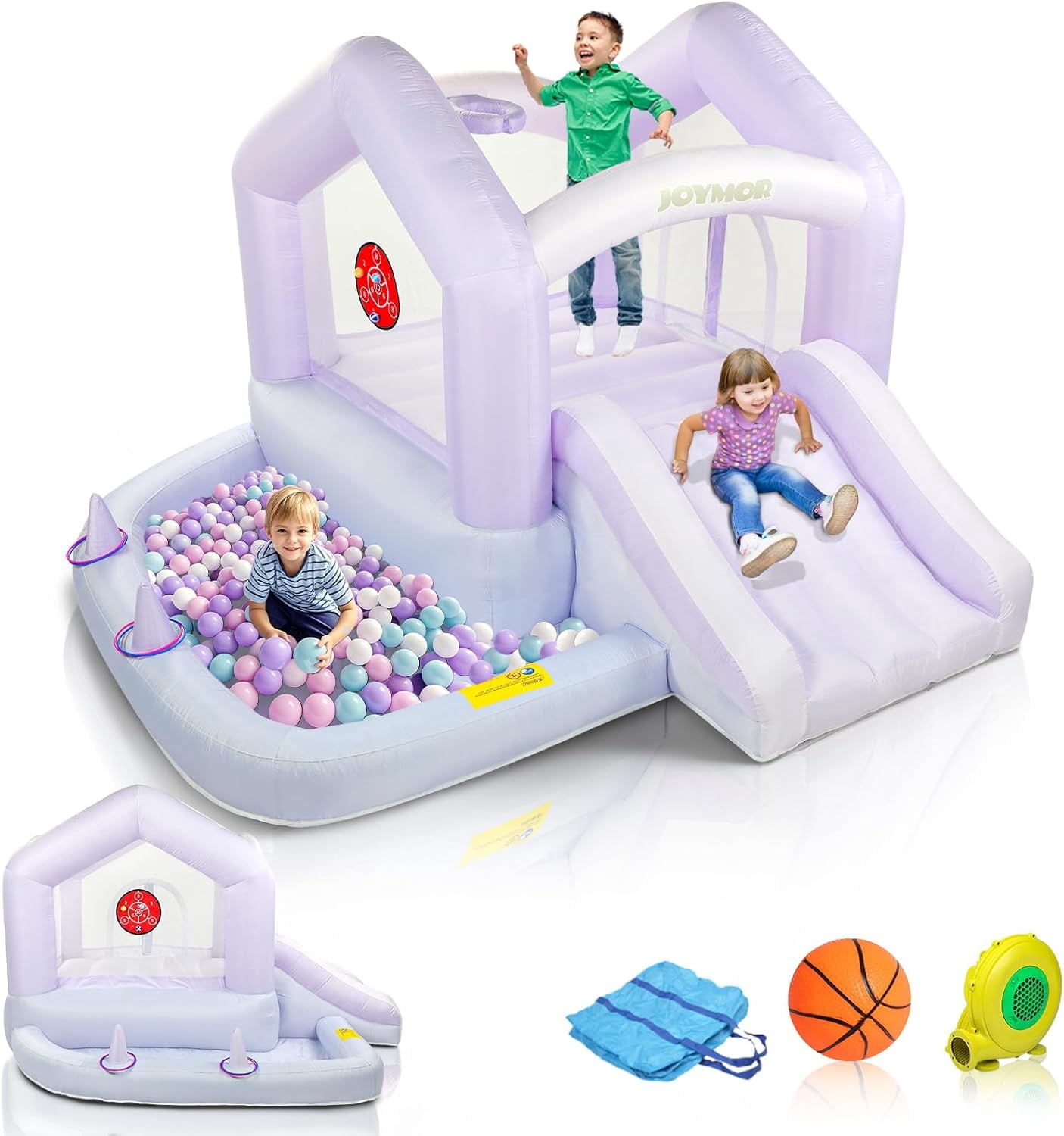 JOYMOR 6-in-1 Grandient Blue Bounce House for Kids 3-6 w/Ball Pit ...