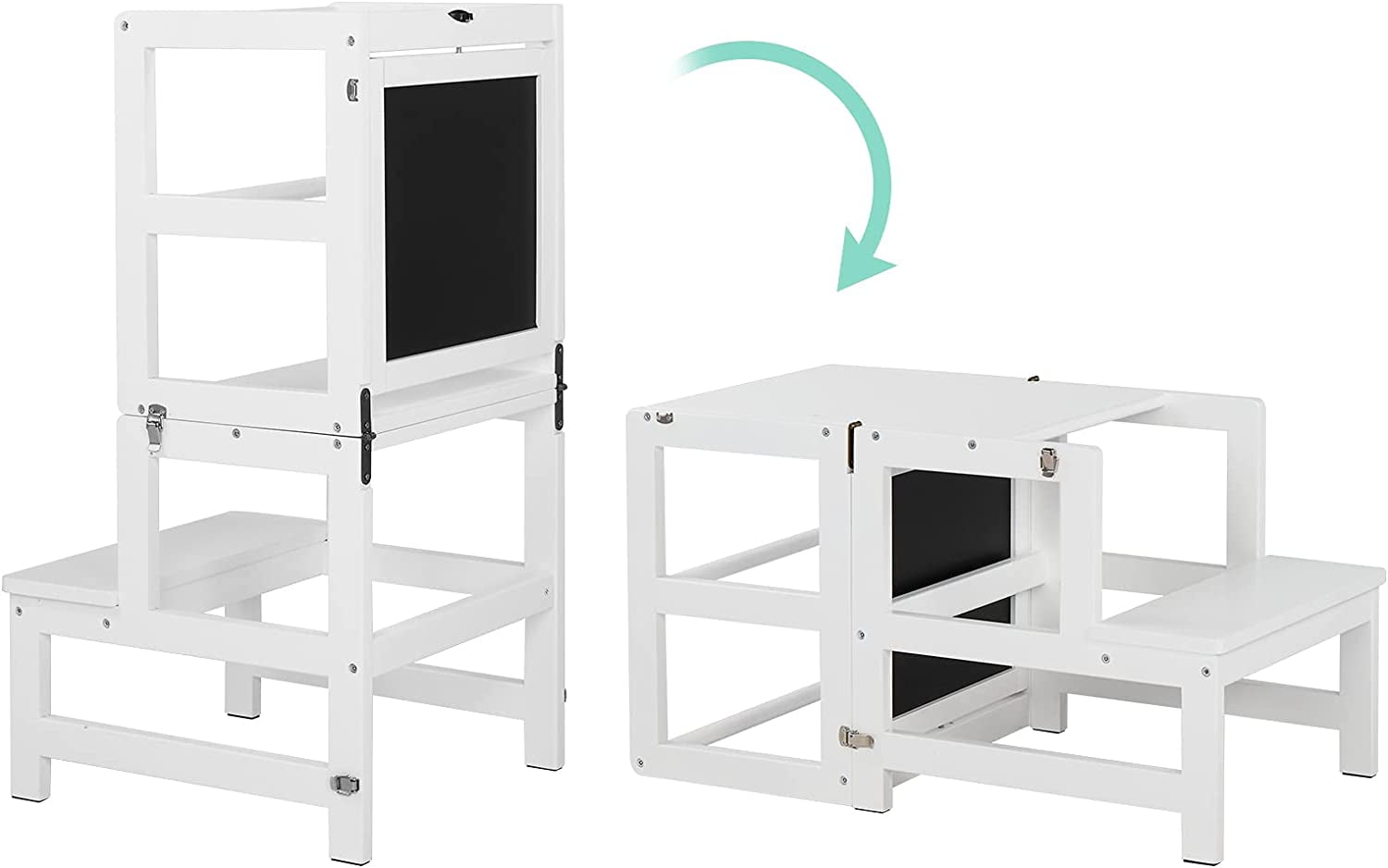 JOYMOR Kids Kitchen Standing Tower with Safety Rail, Chalkboard ...