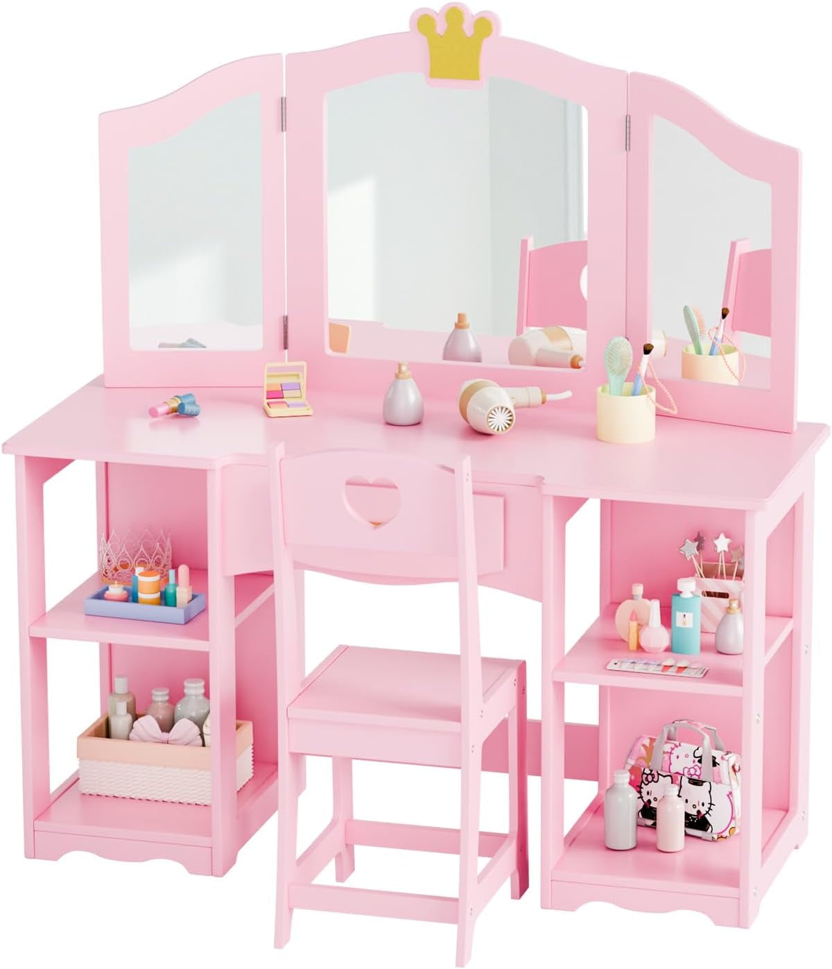 JOYMOR Kids Vanity Table and Chair Set, 2 in 1 Princess Vanity, Girls ...