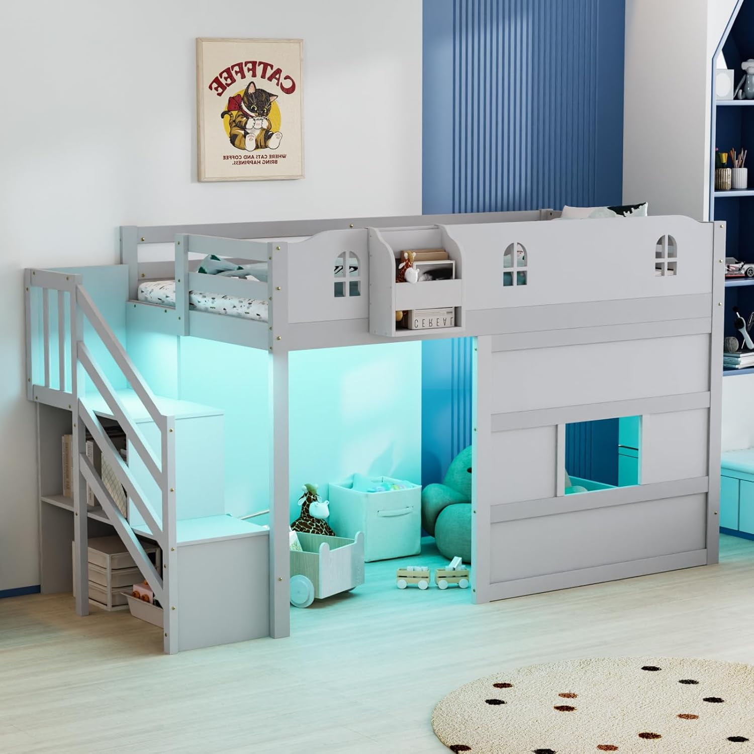 JOYMOR Low Loft Bed with Led Light, Smart APP Control, Twin Size Bed ...