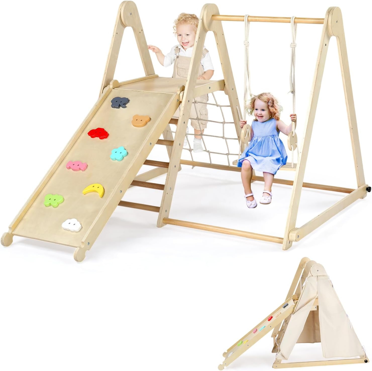 JOYMOR kids Pikler Triangle Climber Arch Rocker with Cushion Sensory ...