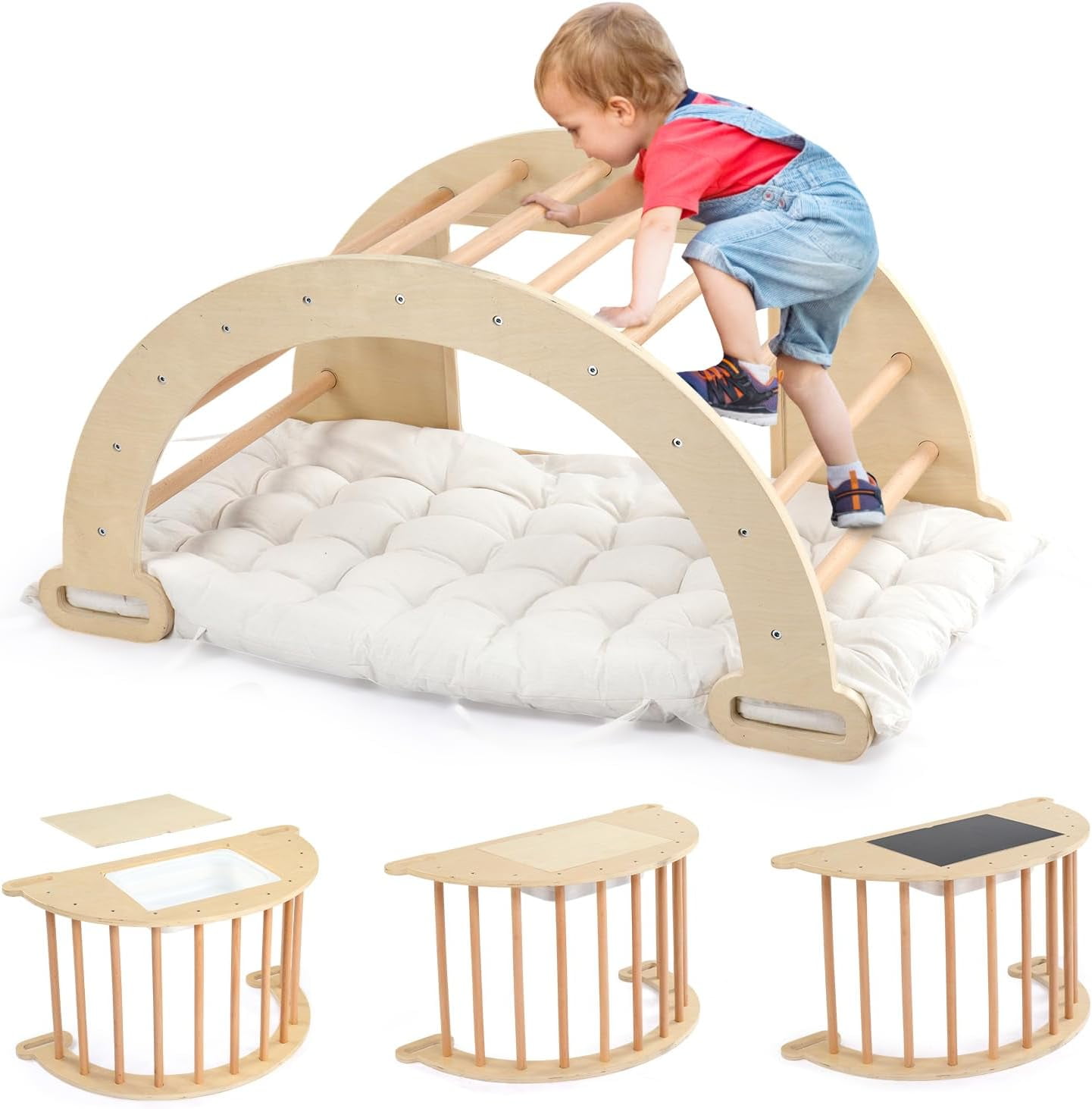JOYMOR kids Pikler Triangle Climber Arch Rocker with Cushion Sensory ...