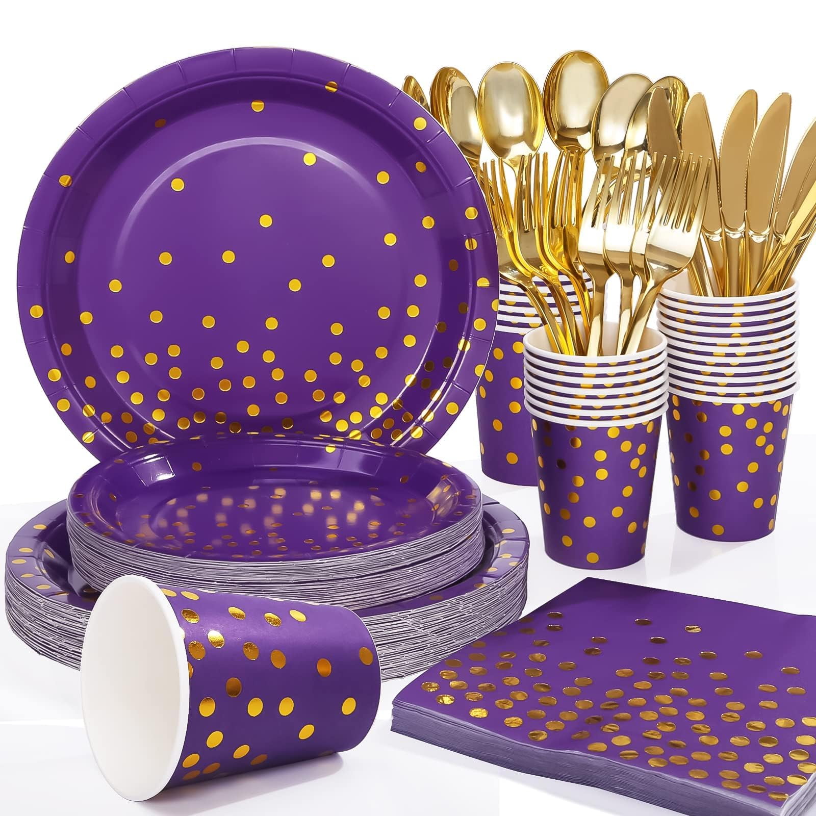 175Pcs Purple and Gold OIF8 Party Decorations, Purple Plates and Cups ...