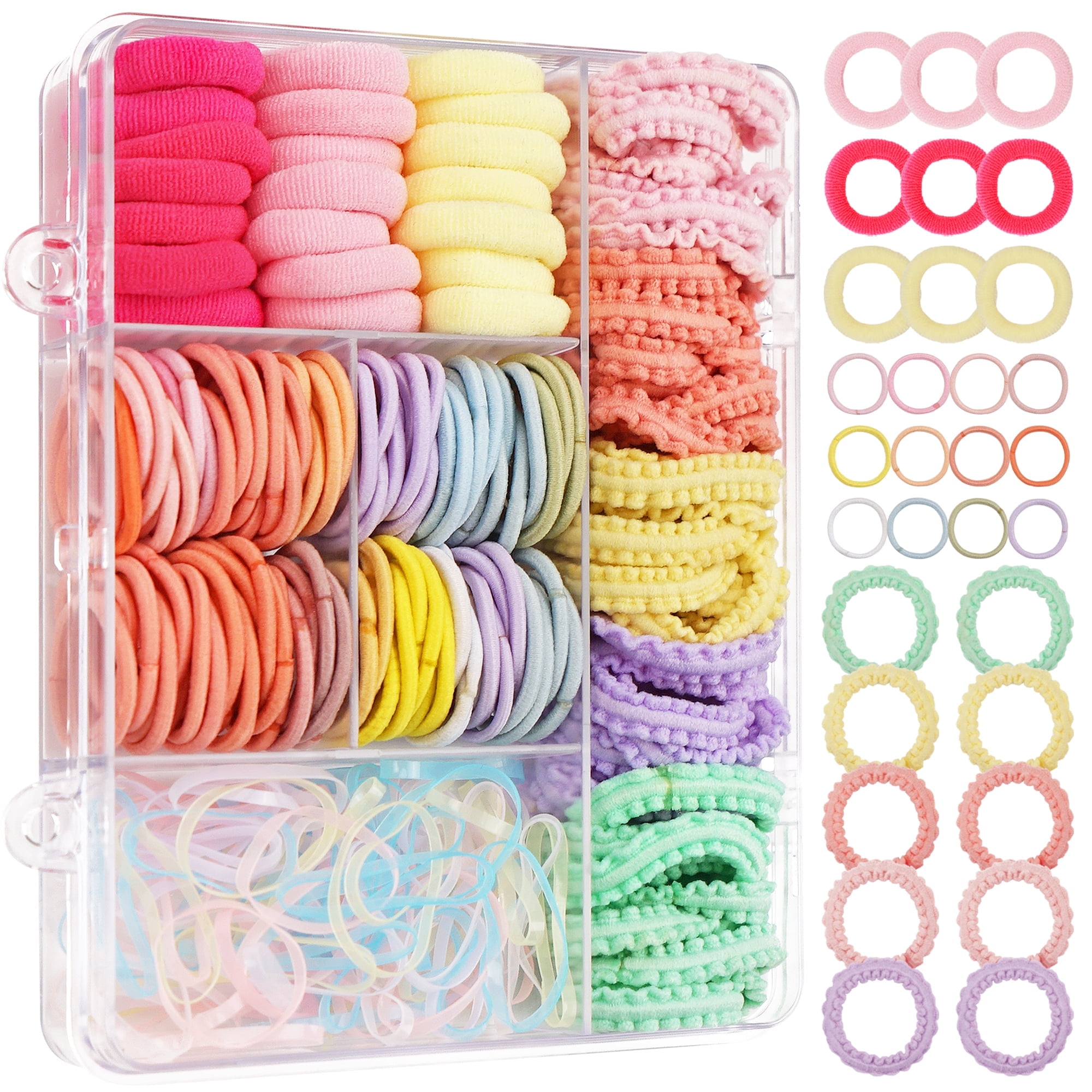 JOYOYO 270 Pcs Elastic Hair Ties Set, Colored Bands with Organizer Box ...