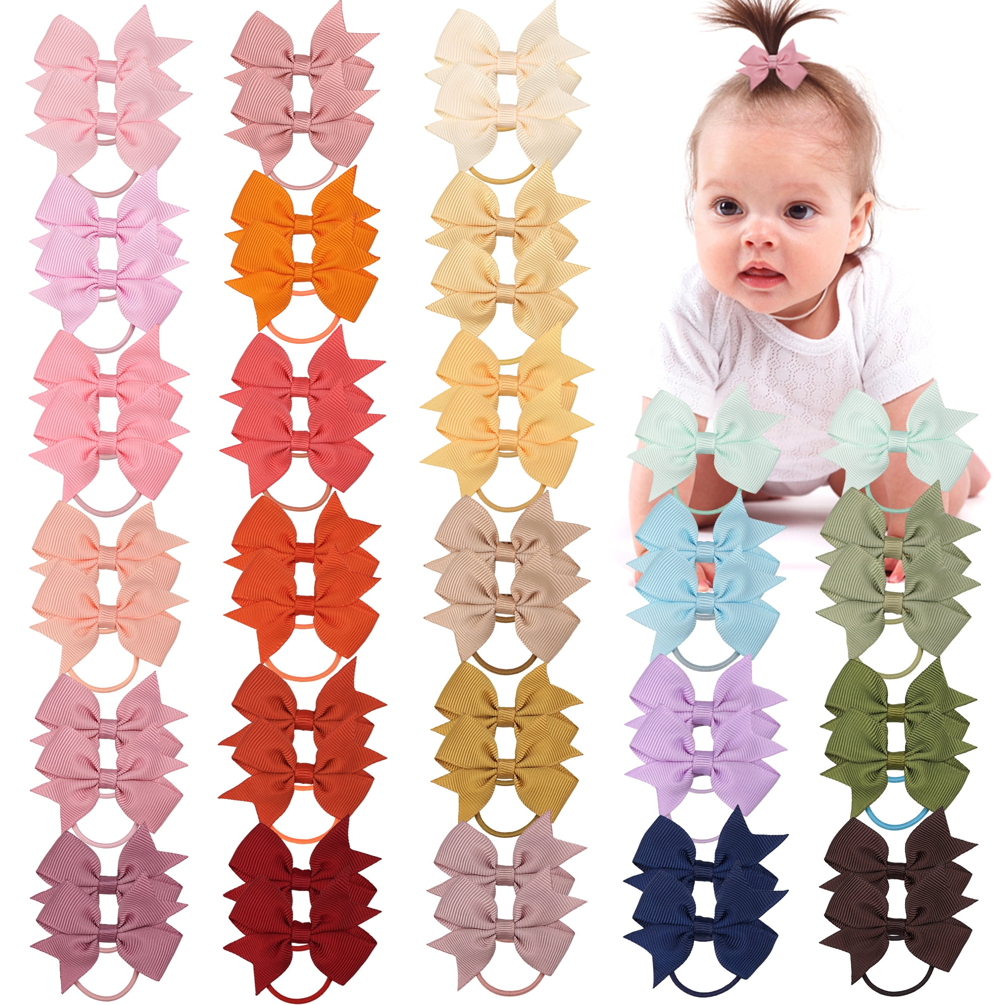 JOYOYO 50Pcs Baby Hair Bows Ties, Elastic Bands, Ponytail Holders for ...