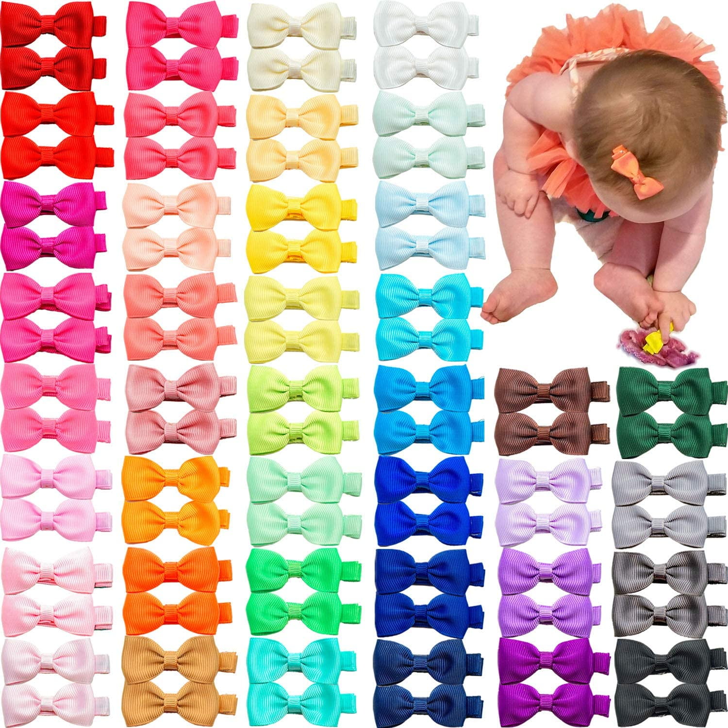 JOYOYO 80 Pcs Tiny 2'' Hair Bows Clips, Fully Lined Baby Hair Barrettes ...