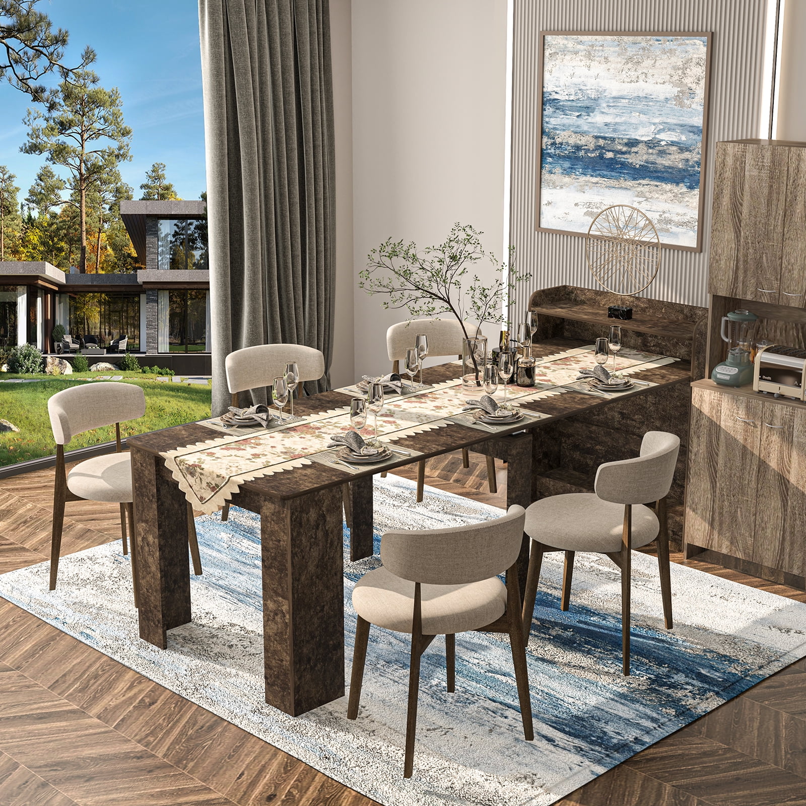 Joysourcefurniture 99 Inches Extendable Dining Table, Granite - Walmart.com