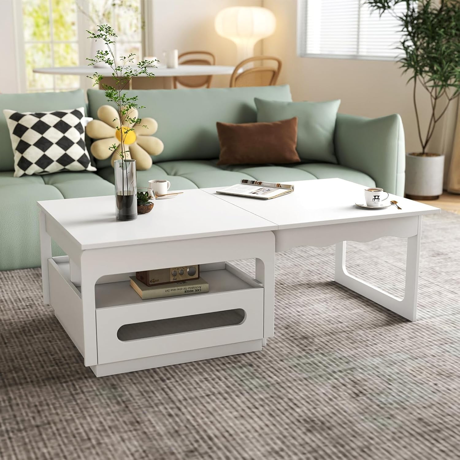 JOYSOURCE 3-in-1 Small Coffee Tables for Small Spaces with Drawer Squre ...