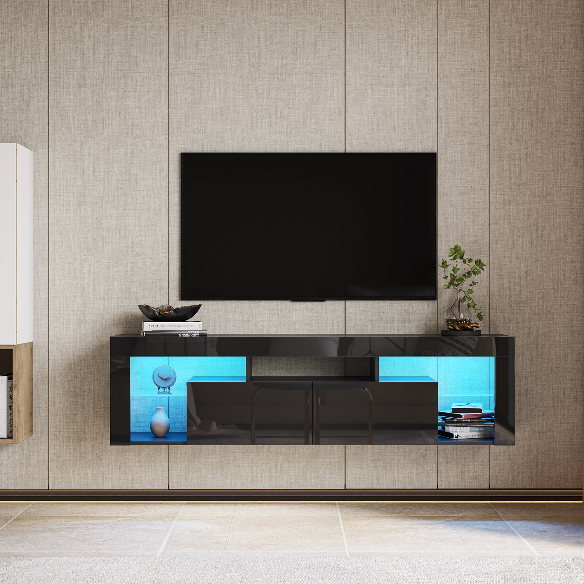 JOYSOURCE Floating TV Stand with LED 012B - Walmart.com