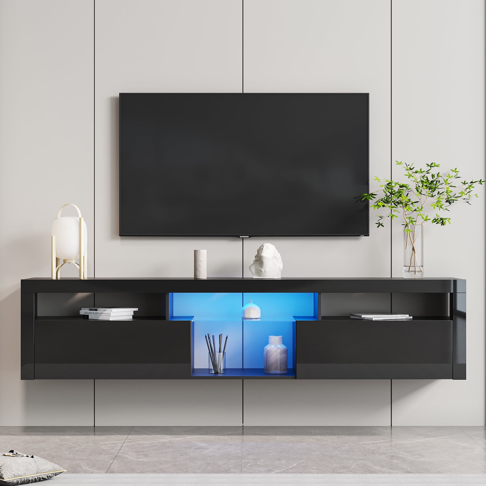 JOYSOURCE Floating TV Stand with LED 040B - Walmart.com