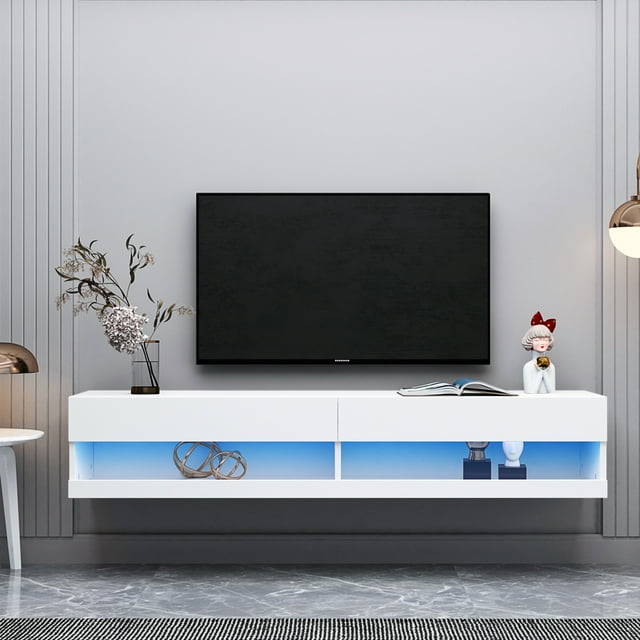 JOYSOURCE LED Floating TV Stand, Wall Mounted Media Console Cabinet for ...