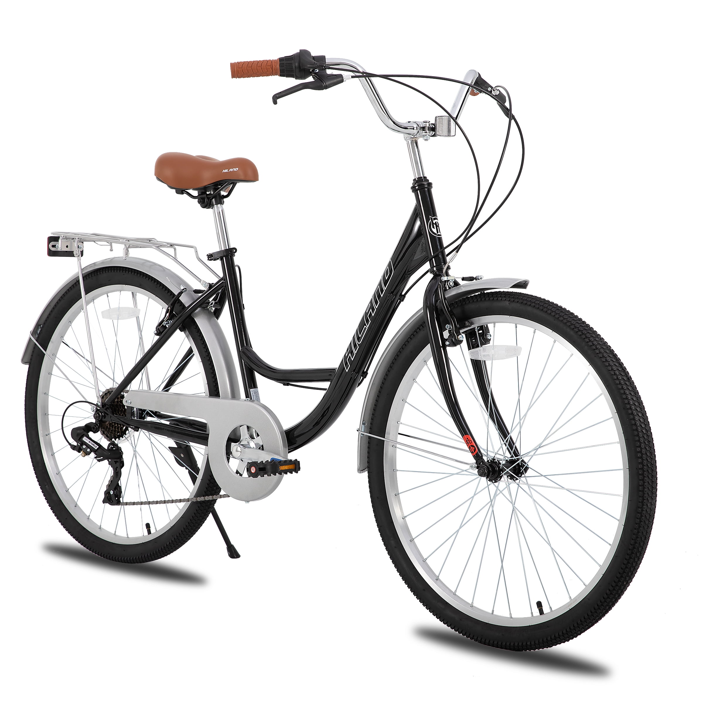 HILAND 26 inch Complete Beach Cruiser Bike for Adults, 7 Speed Step ...