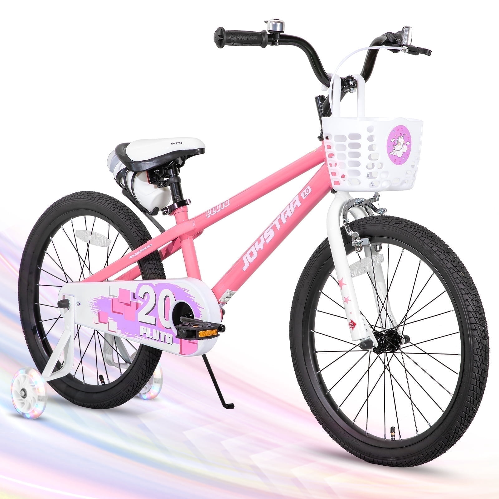 Joystar Pluto Kids Bike, 20 Inch Pink, Training Wheels, Adjustable Seat ...