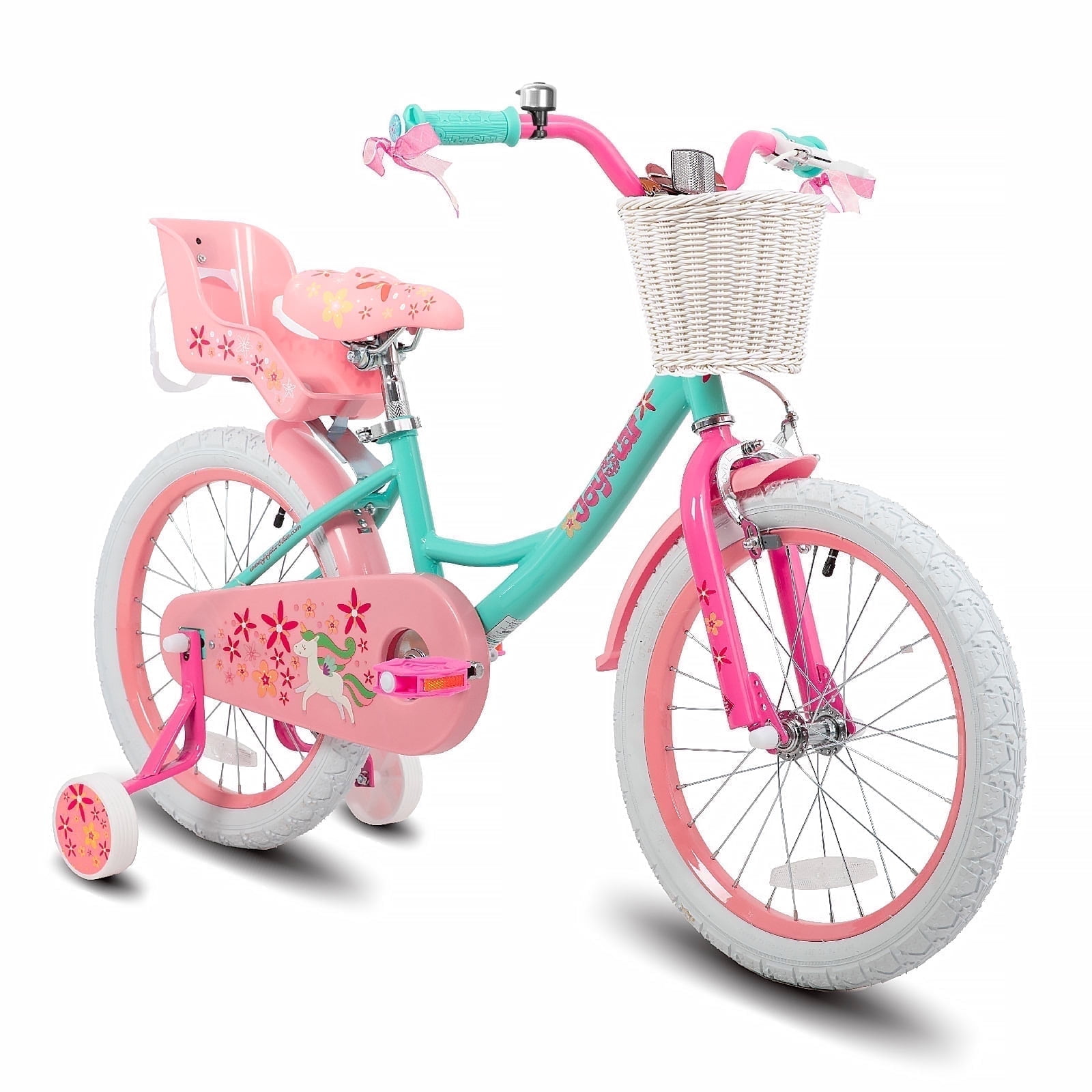 JOYSTAR Unicorn 18inch Girls Bike, Green, DIY Decals, Basket, Doll Seat ...