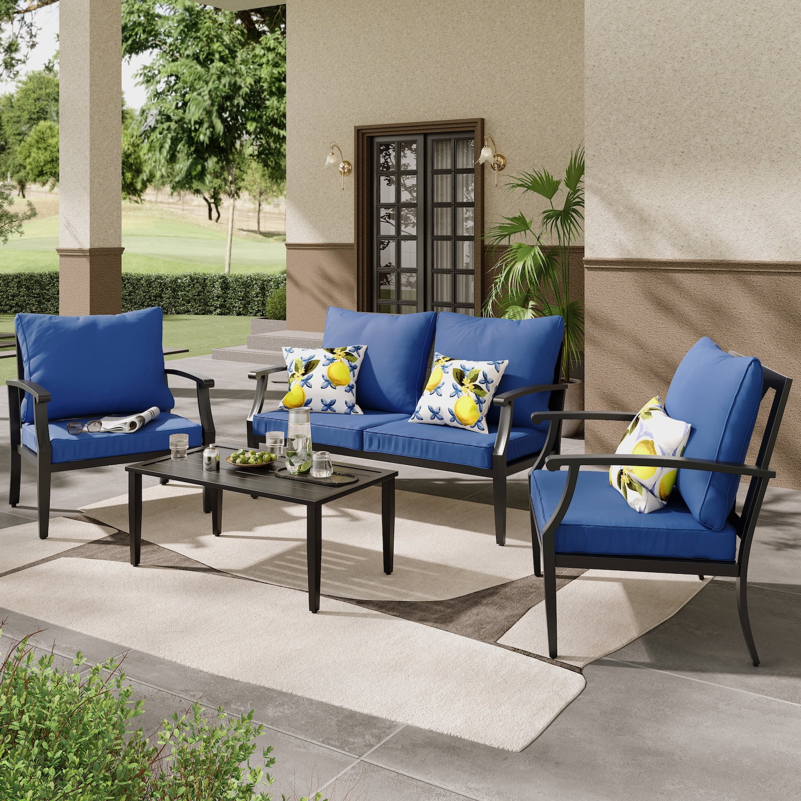 JOYURE 4 pieces Patio Furniture Set w/loveseat,Coffe Table,Outdoor ...