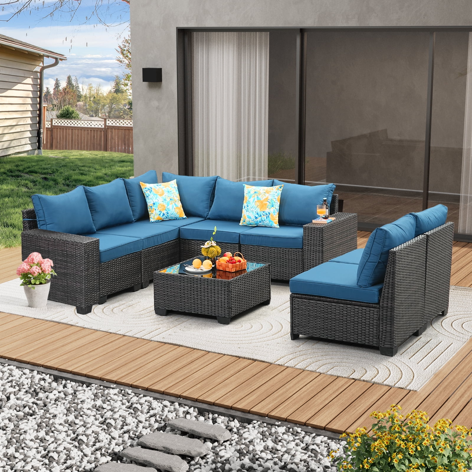 JOYURE 8 Pieces Patio Furniture set All-Weather Outdoor Wicker ...