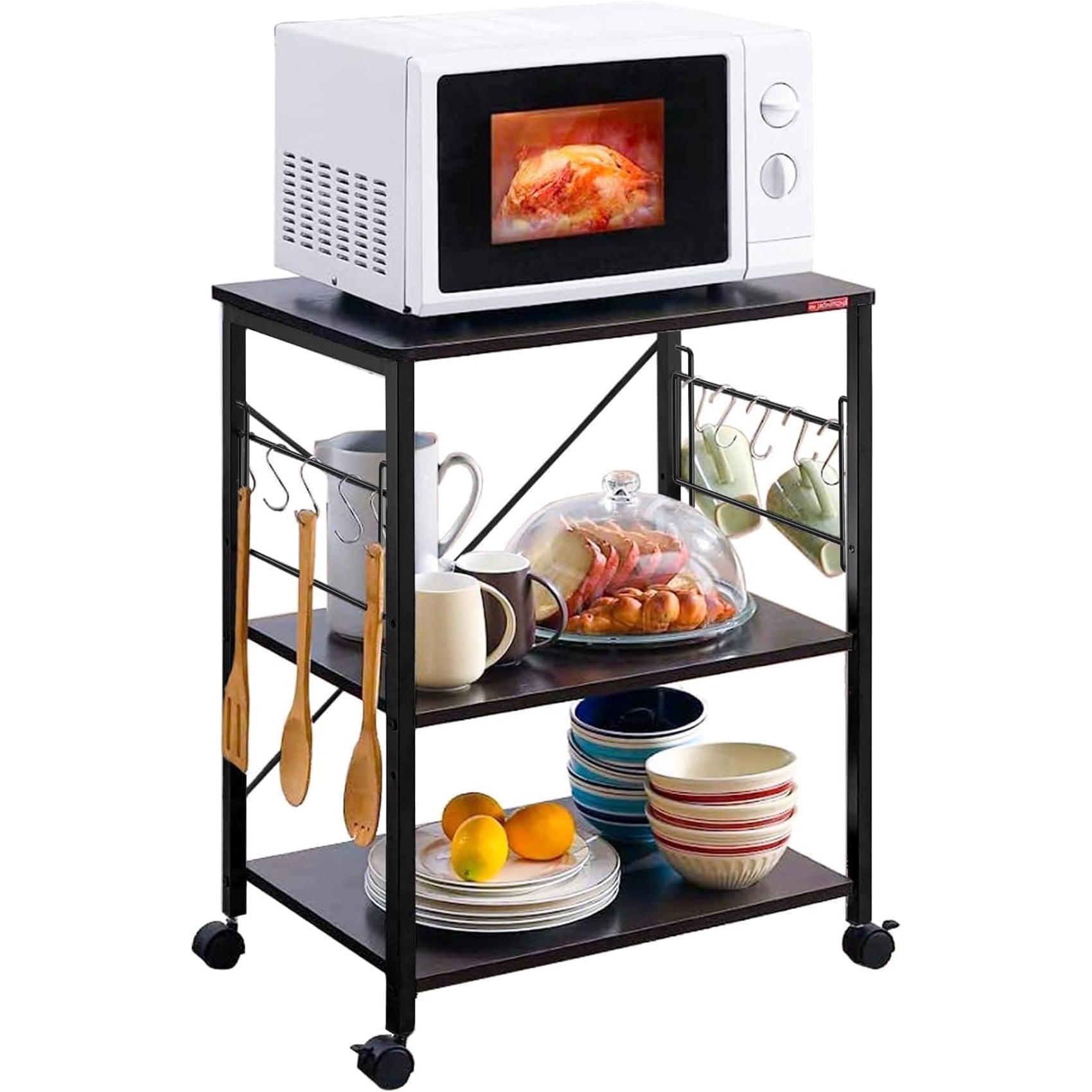JOZ 3-Tier Kitchen Utility Serving Cart, Multifunction Microwave Oven ...