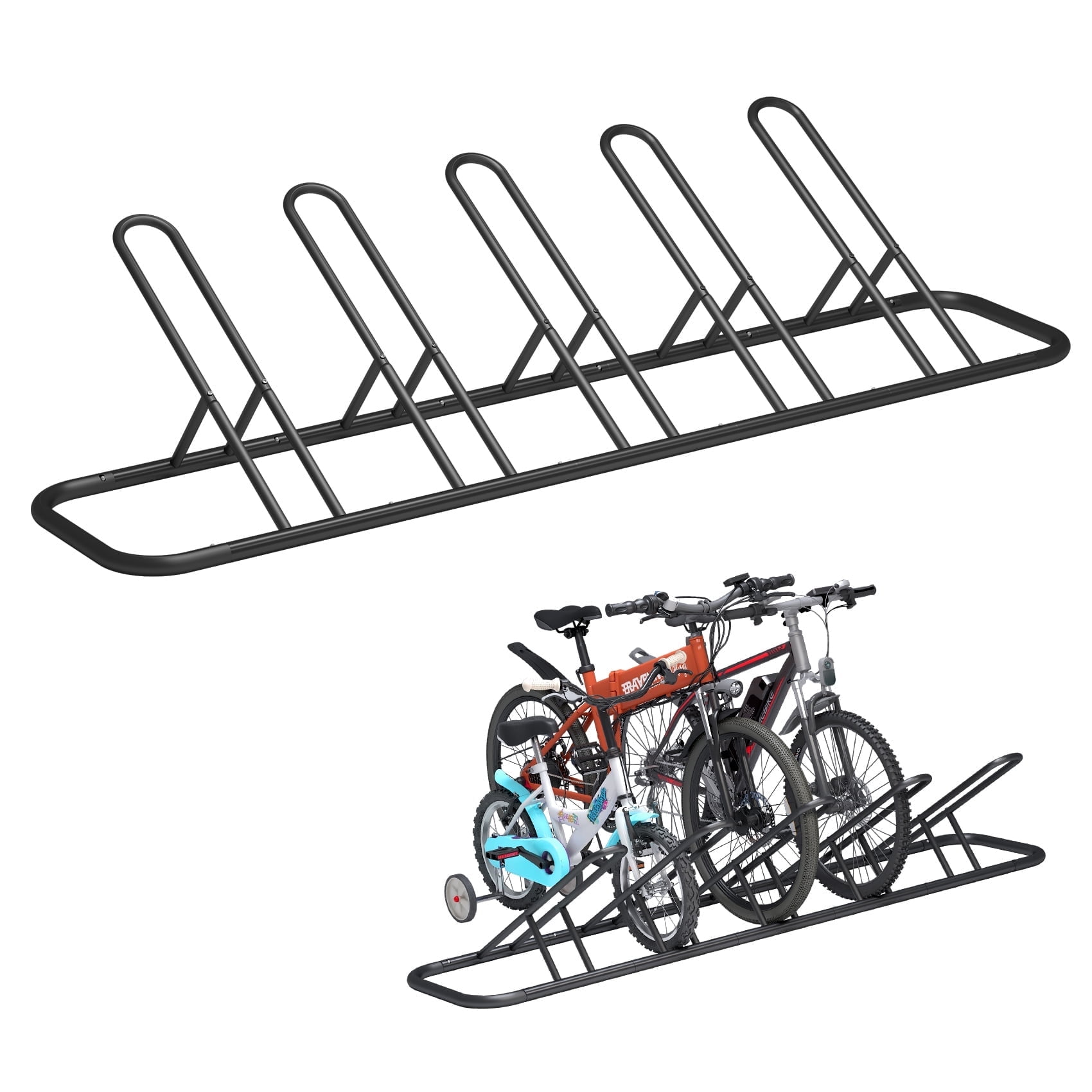 "JOZ 5-Bike Floor Parking Rack, Indoor/Outdoor Garage Storage, Support ...