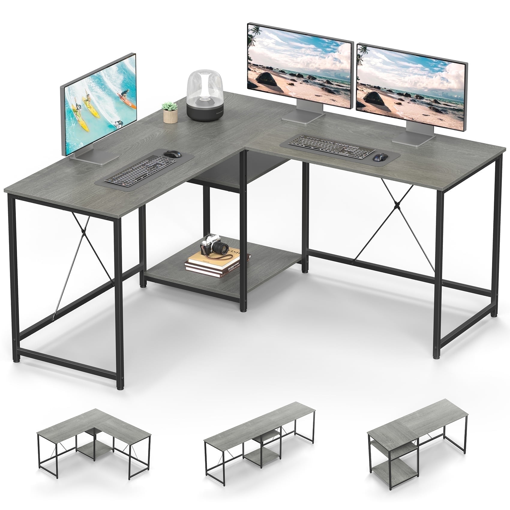 JOZ 59inch Large L Shaped Home Office Standing Gaming Desk with Storage ...