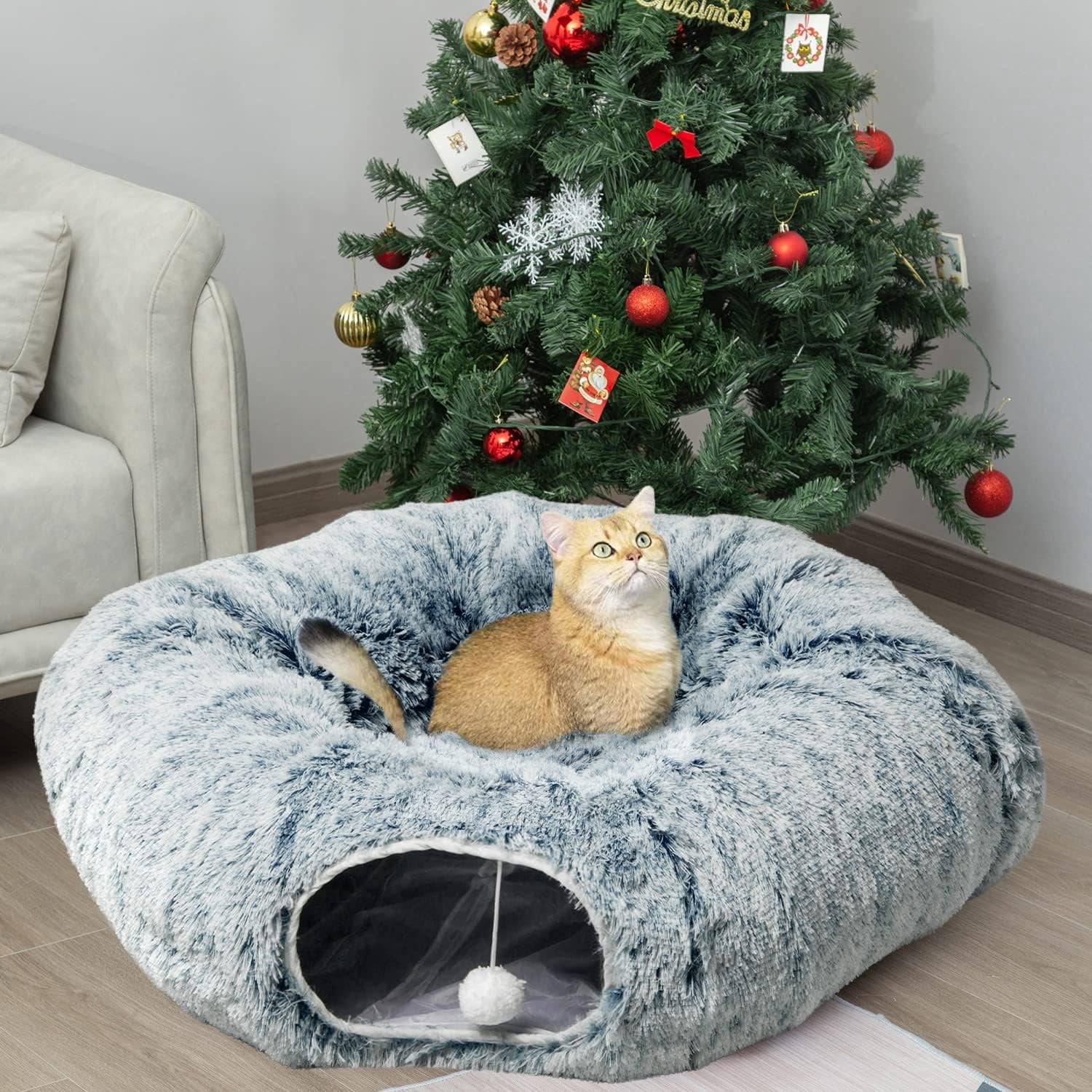 JOZ Cat Tunnel with Cat Bed Indoor, Soft Plush Peekaboo Cat Cave Donut ...