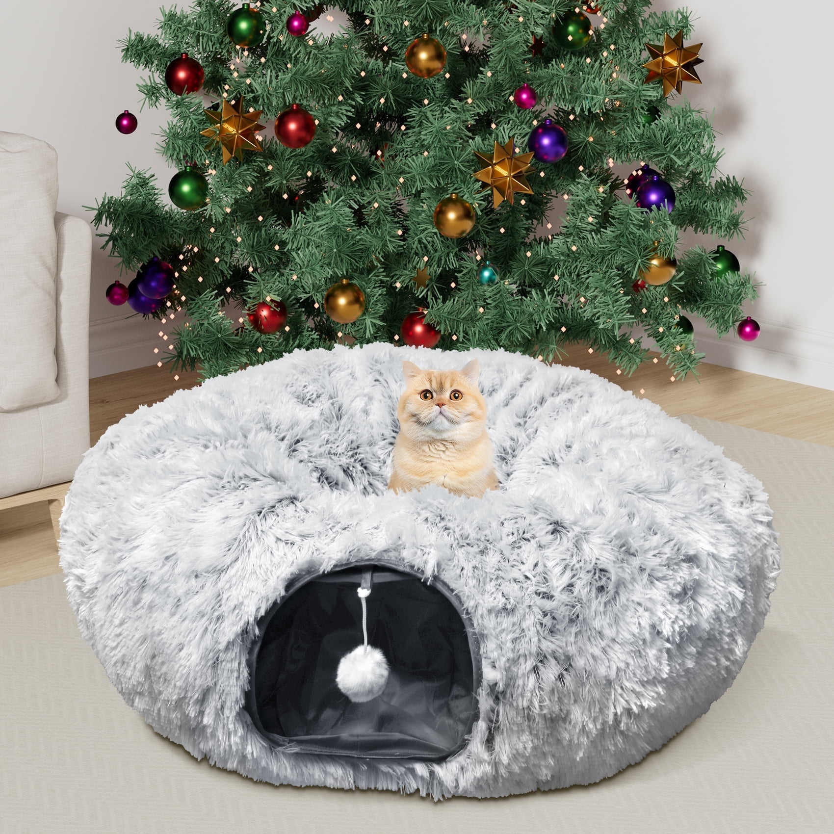 JOZ Cat Tunnel with Plush Bed, Multifunctional Peekaboo Cats Cave ...