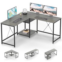 Homieasy Corner Desk with Hutch, LED Light, Outlets, Keyboard Tray ...