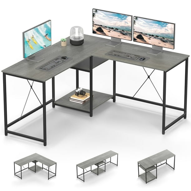 JOZ 59inch Large L Shaped Home Office Standing Gaming Desk with Storage ...