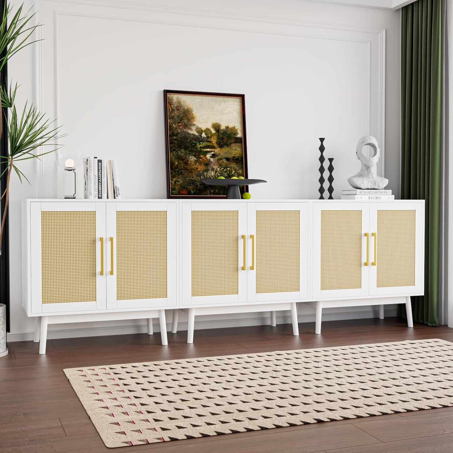 JOZZBY Buffet Cabinet with Storage, Set of 3, Rattan Buffet Sideboard ...