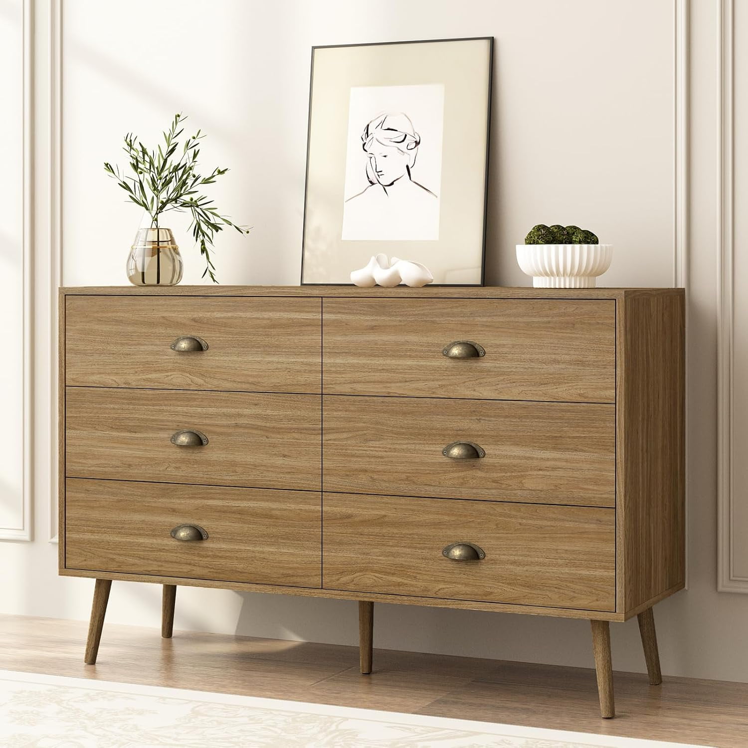 JOZZBY Dresser for Bedroom with 6 Drawers, Mid Century Modern Dresser ...
