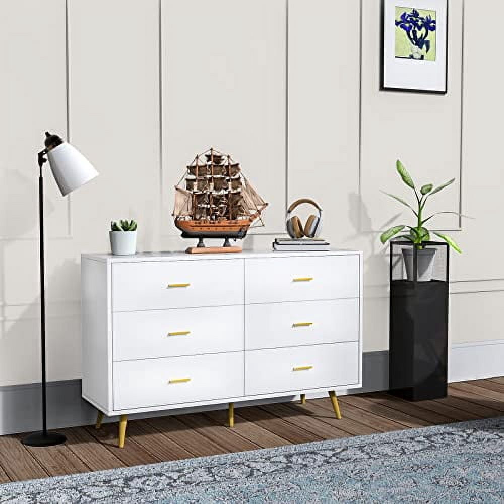 JOZZBY White Dresser, 6 Drawer Dresser for Bedroom with Wide Drawers ...