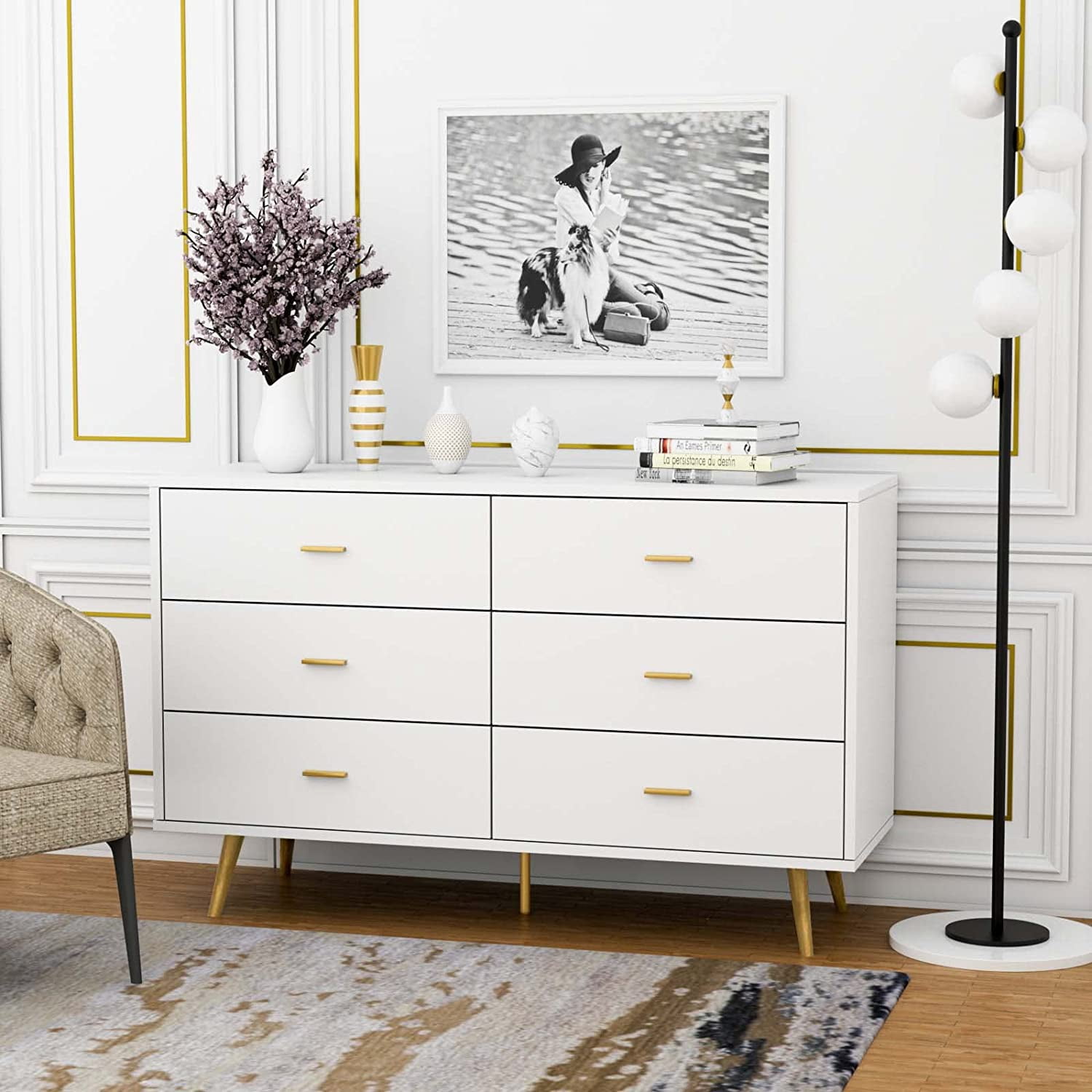 JOZZBY White Dresser, 6 Drawer Dresser for Bedroom with Wide Drawers ...