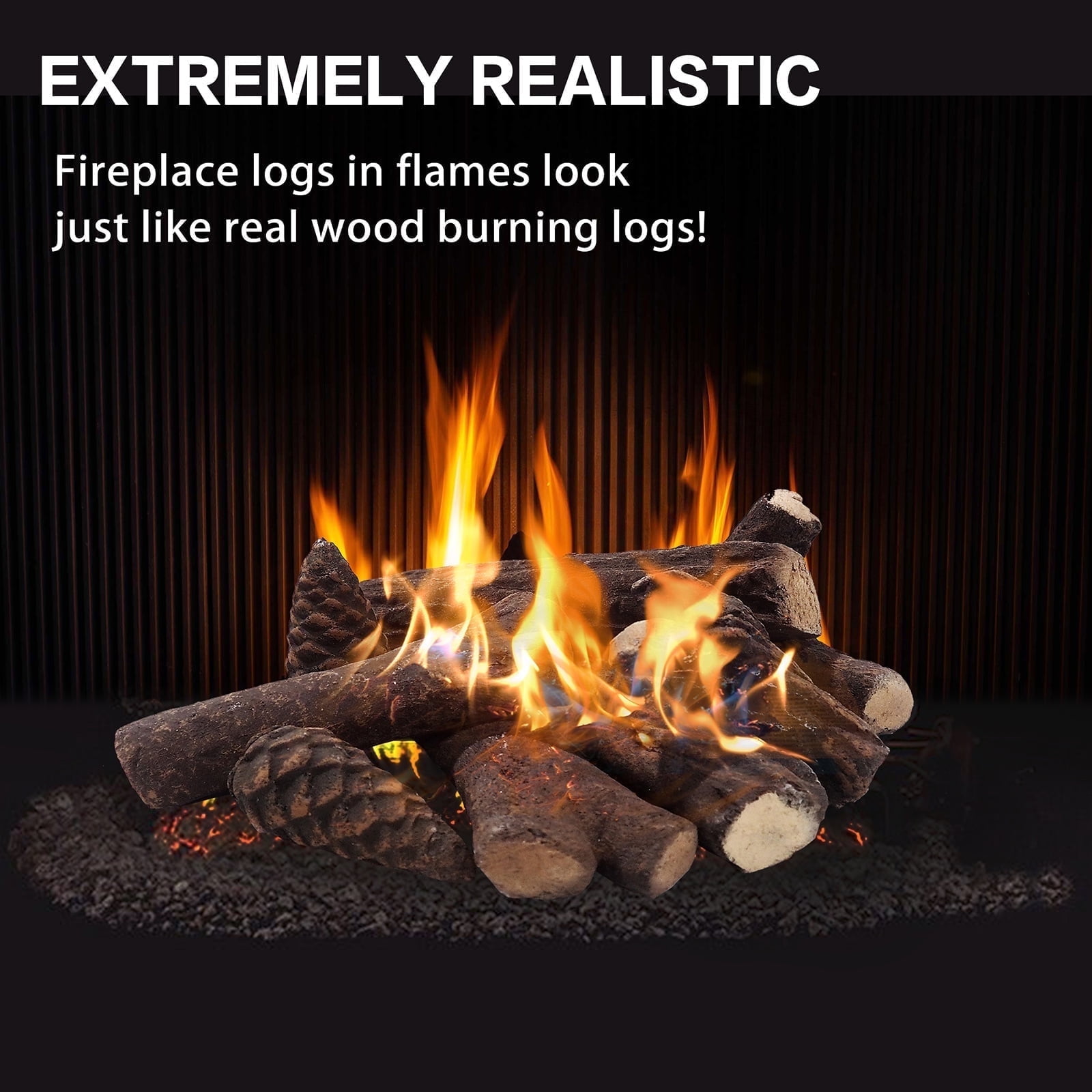 JP OUTDOOR Gas Fireplace Logs Set of 9, Small Fireplace Logs Ceramic ...