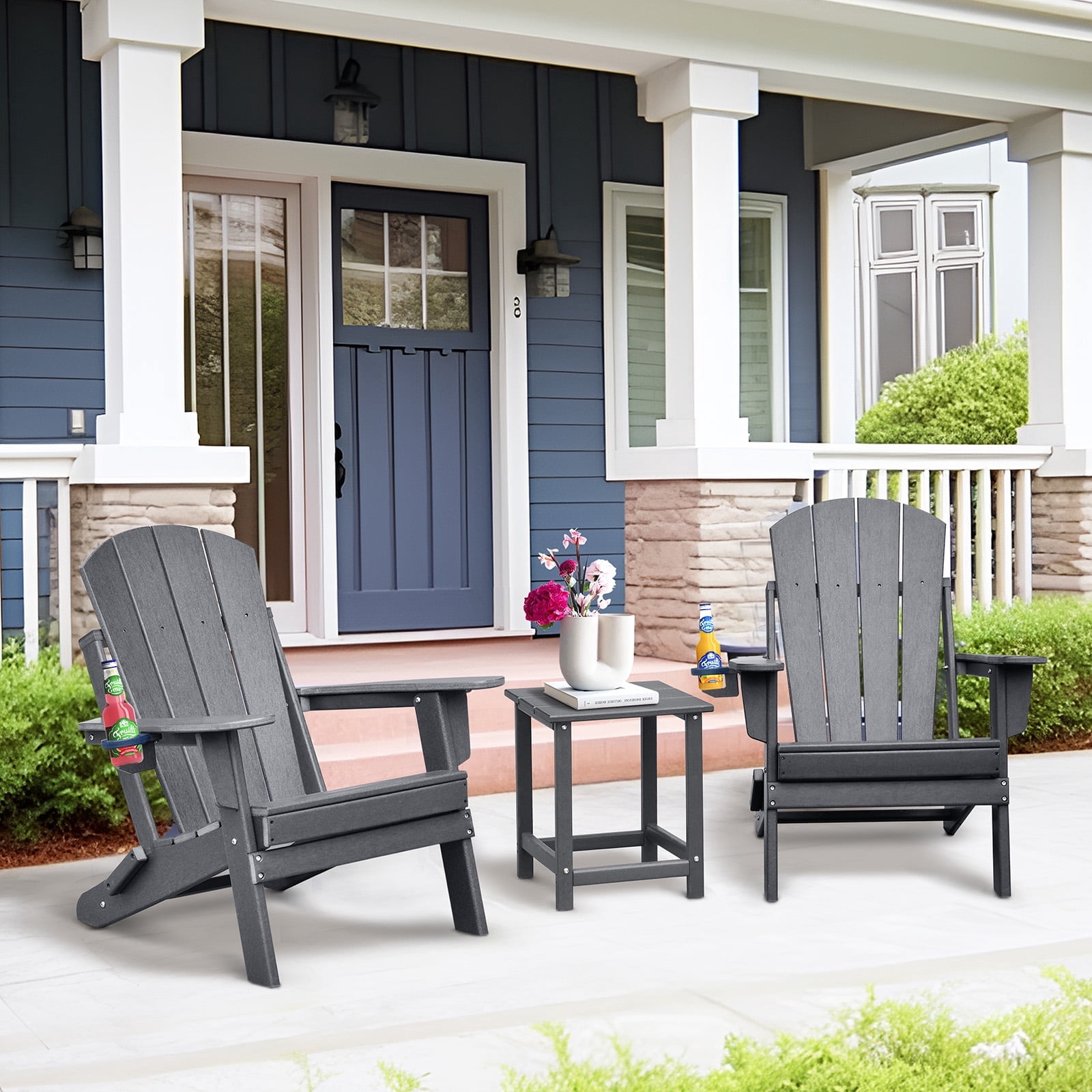 JP OUTDOOR Patio Adirondack Chairs Set of 3, Patio Resin Adirondack ...