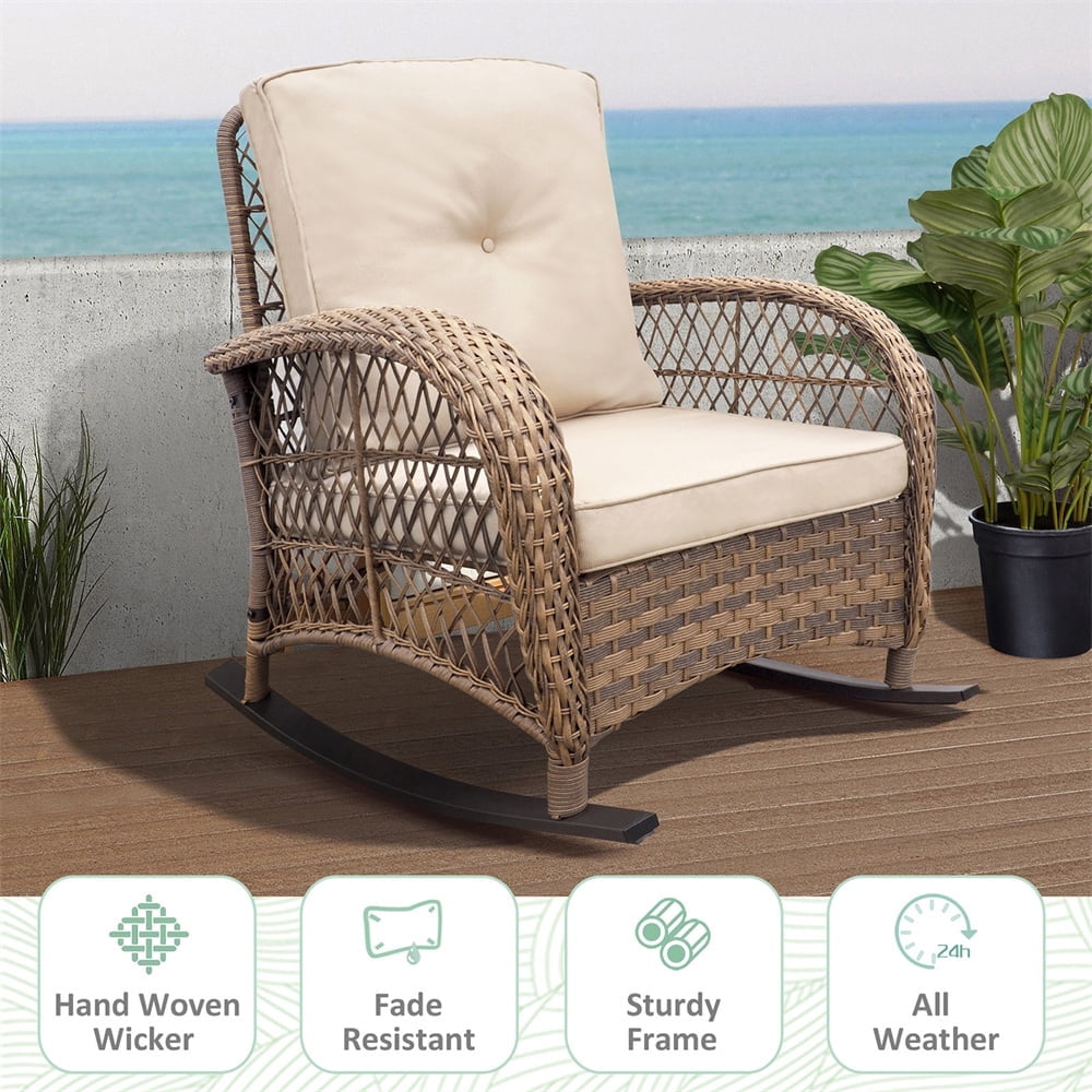 JP Outdoor Modern Farmhouse Wicker Rocking Chair for Outdoor Patio ...