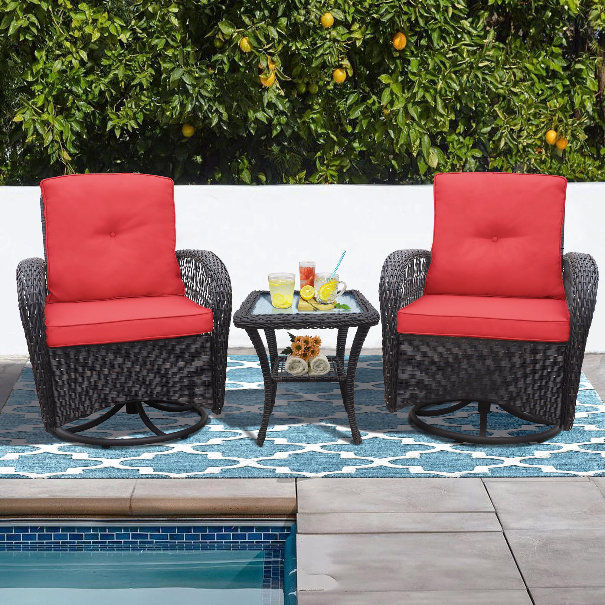JP Outdoor Patio Swivel Chairs Set of 2,Rattan Rocker Bistro Sets with ...
