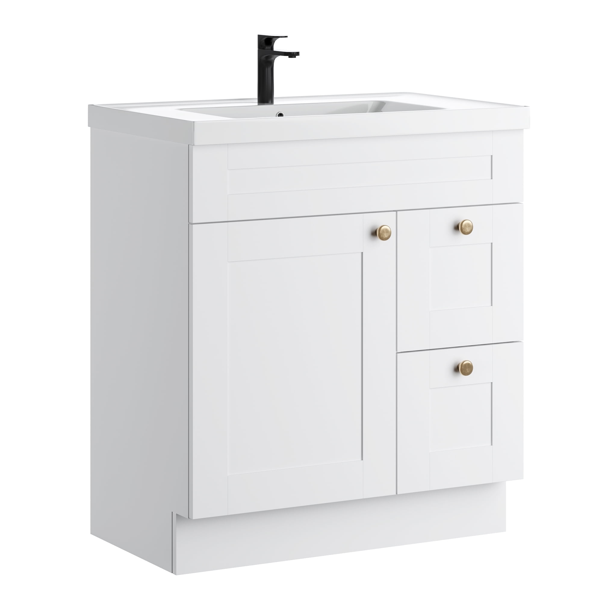 JPND 30" White Freestanding Shaker Bathroom Vanity Cabinet with 3 Holes ...