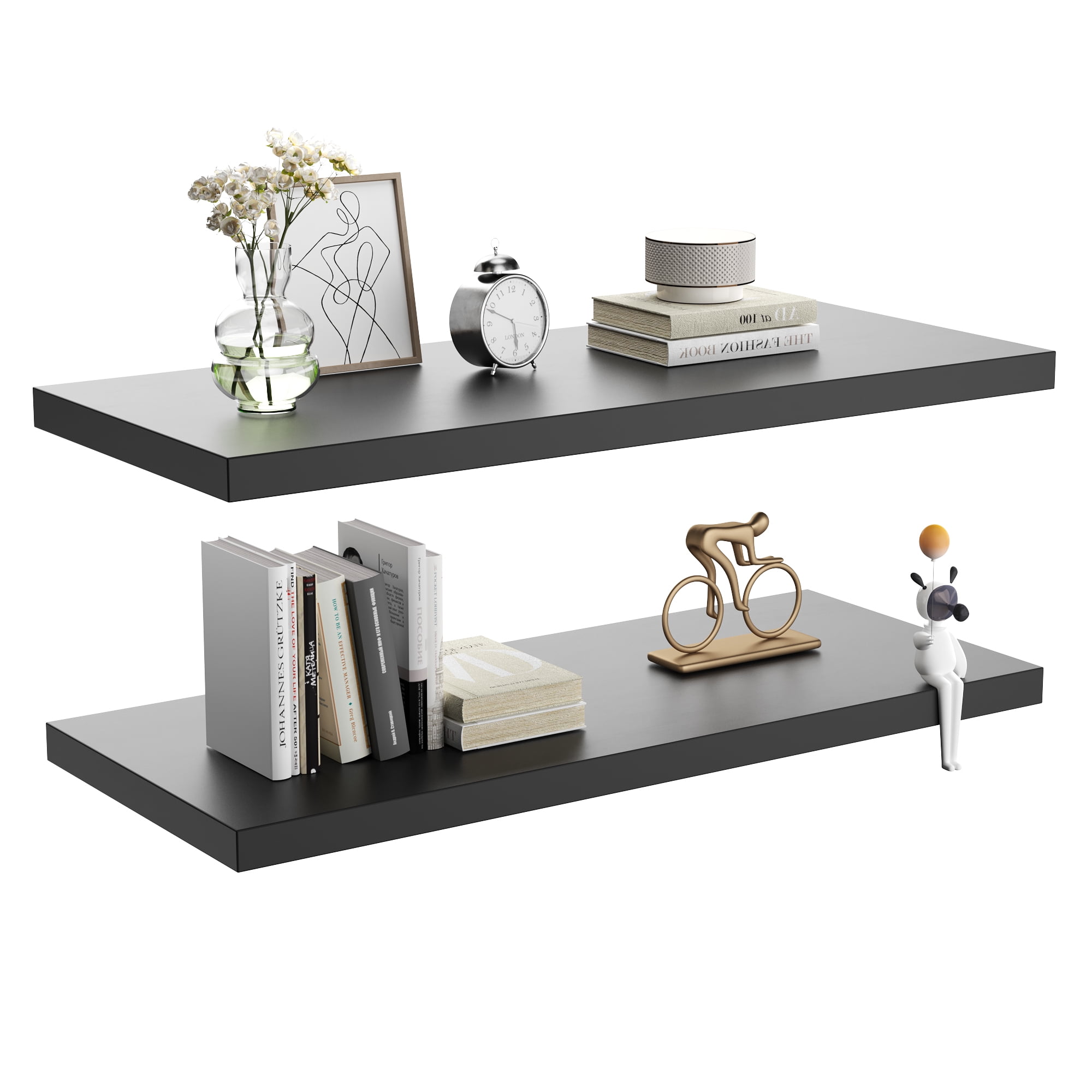JPND 30 inch Wooden Floating Wall Shelf with Invisible Brackets Set of ...