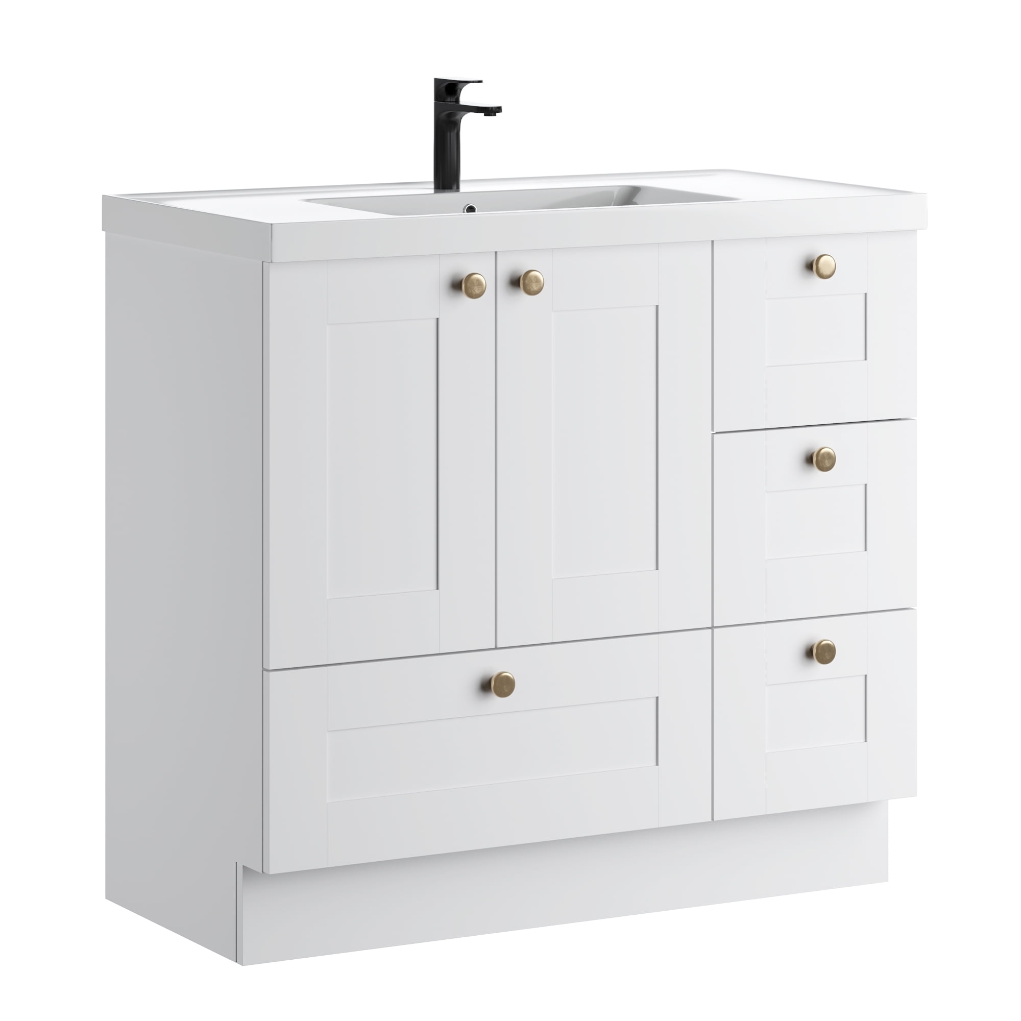 "JPND 36"" Shaker Bathroom Vanity, Freestanding, Soft Close Door/Drawer ...