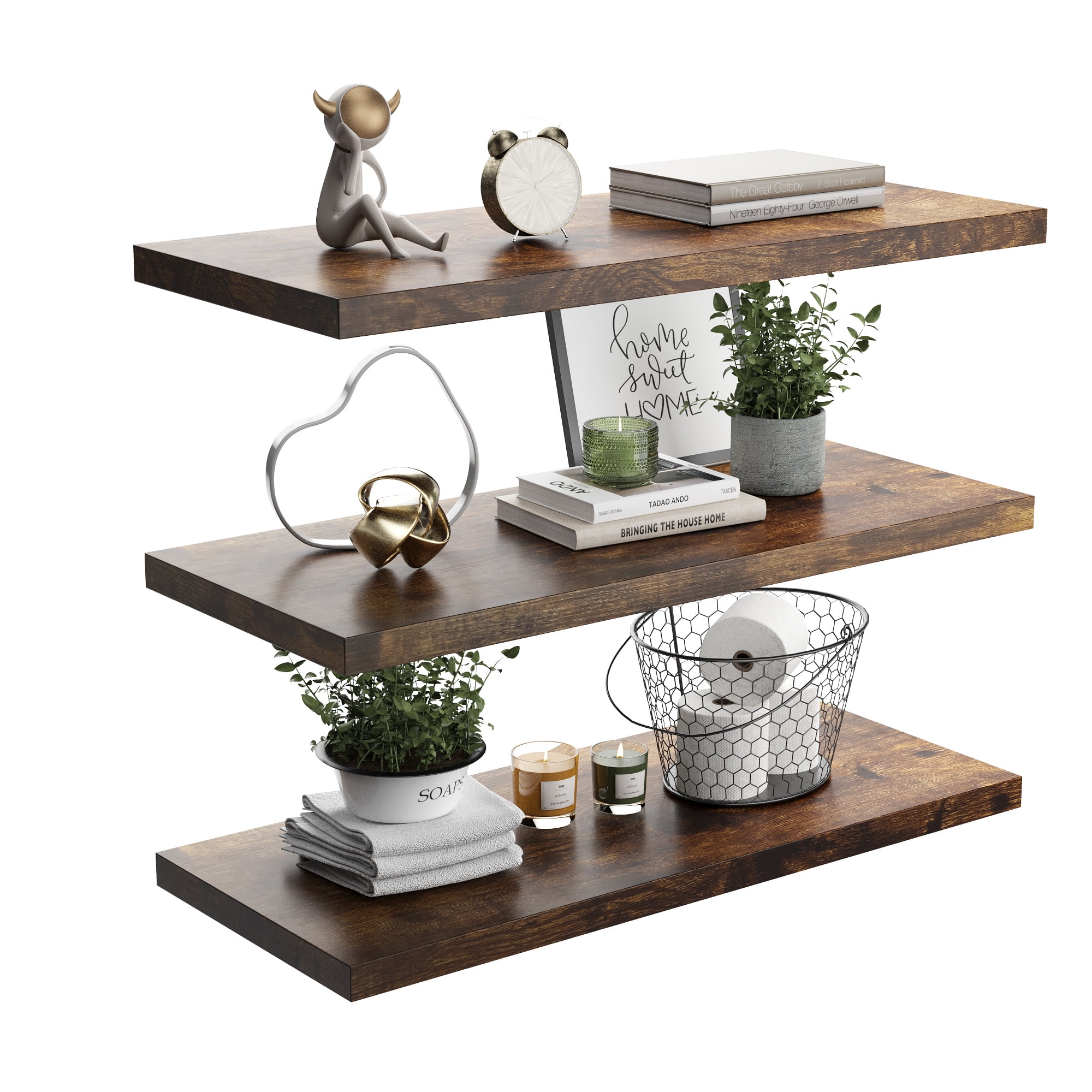 JPND 36 inch Wooden Floating Wall Shelf with Invisible Brackets Set of ...