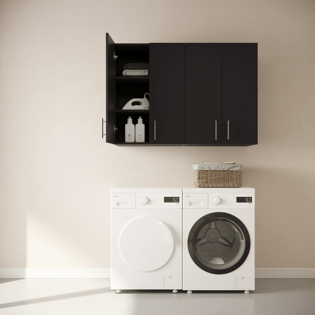 JPND Wall Mounted Wooden Storage Cabinet, 24" W x 33" H x 16" D Black ...