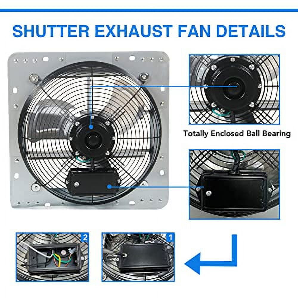 JPOWER 12 Inch Exhaust Fan Wall Mounted,Automatic Aluminum Shutter,Vent ...