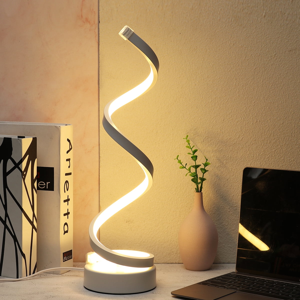 JPTtrading Spiral LED Table Lamp, Touch Control, 17W, Stepless Dimmable ...