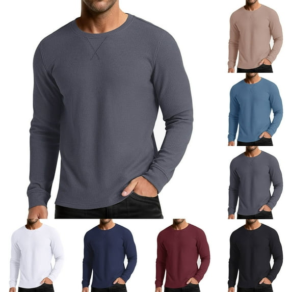 JPVDPA Men's Waffle Long Sleeve Shirts, Crew Neck Thermal Underwear ...
